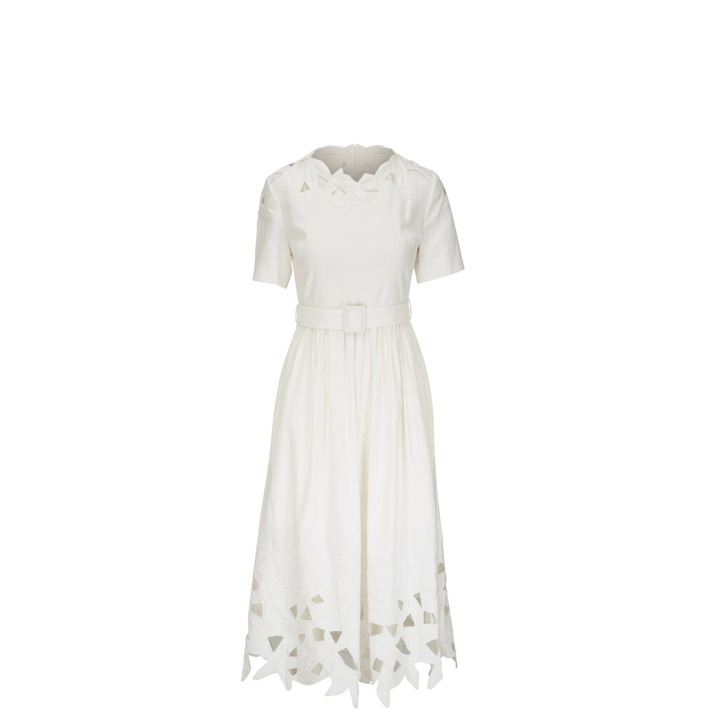 Simkhai - Jilly White Embroidered Belted Midi Dress